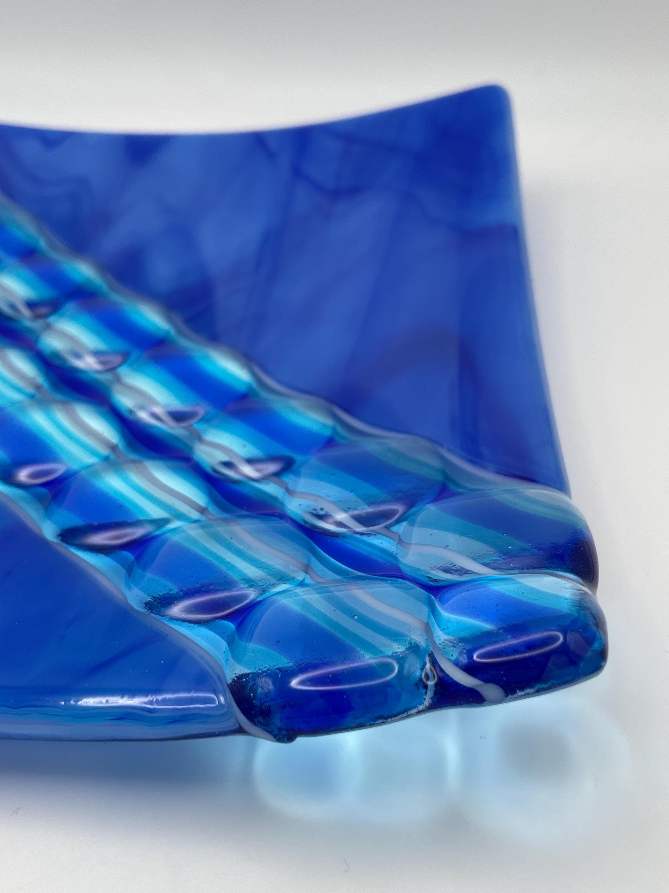 Handmade Fused Glass Optics Plate: Teal, Blue, Light Blue, White and ...