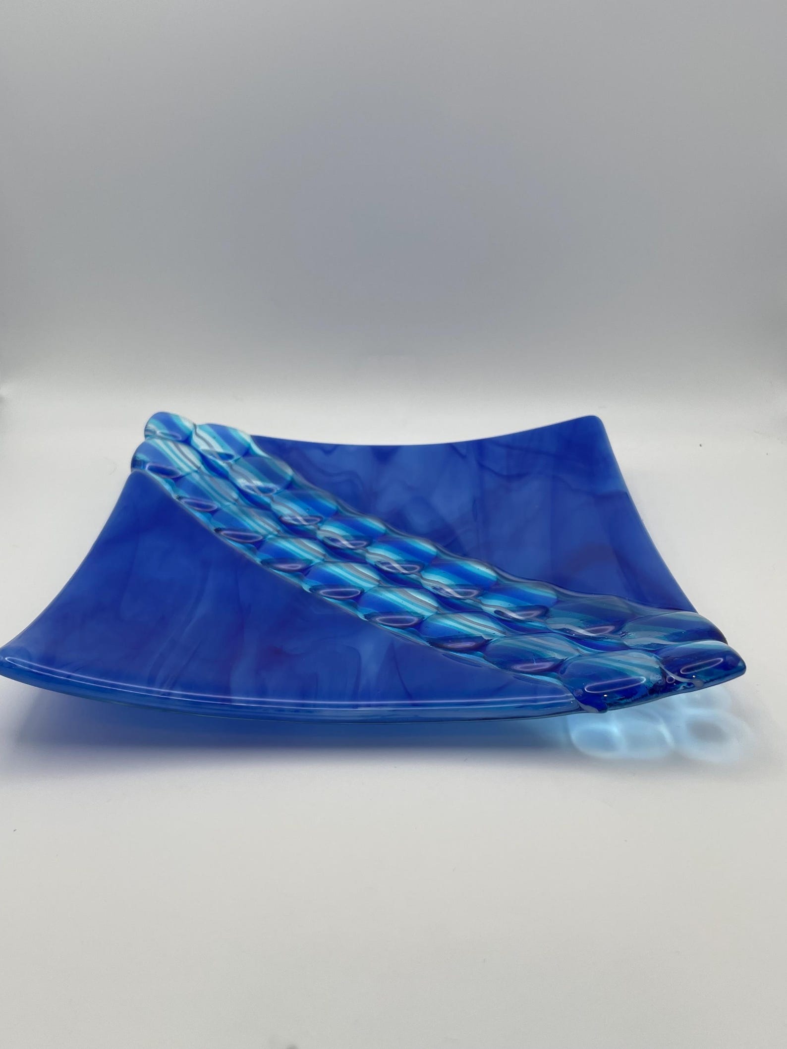 Handmade Fused Glass Optics Plate: Teal, Blue, Light Blue, White and ...