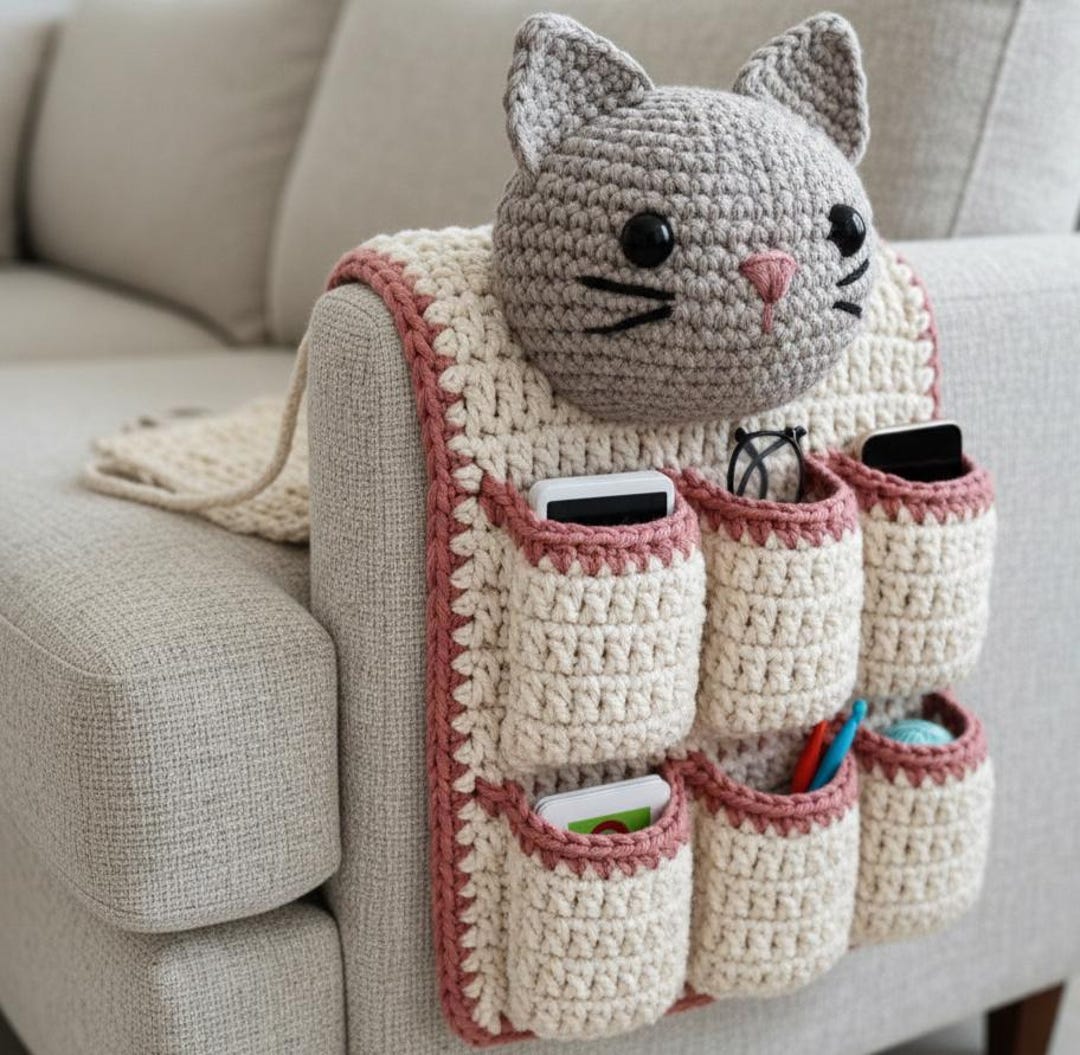 Cat Couch Caddy Crochet Pattern, Amigurumi Kitty Sofa Organizer, Remote ...