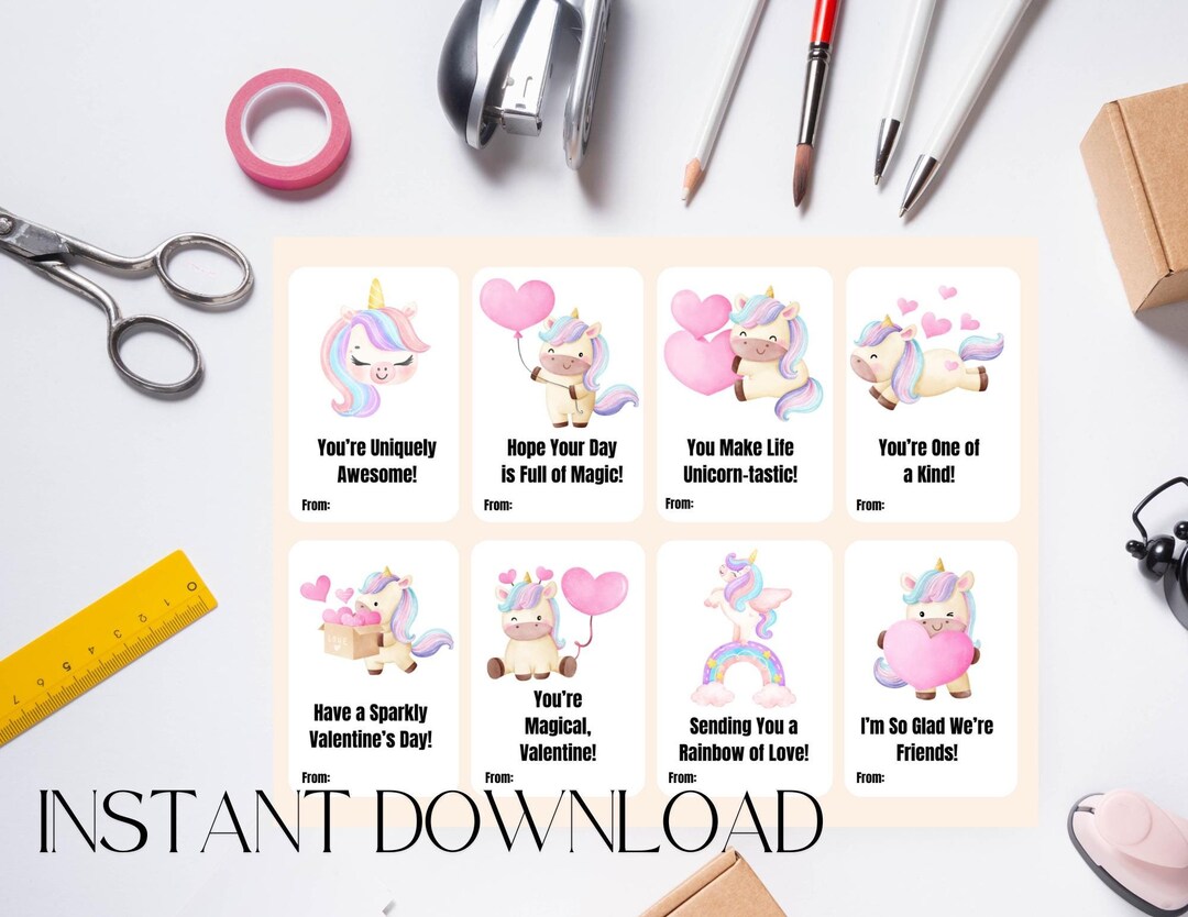 Unicorn Valentine's Cards - Printable PDF - Kids Valentines - School ...