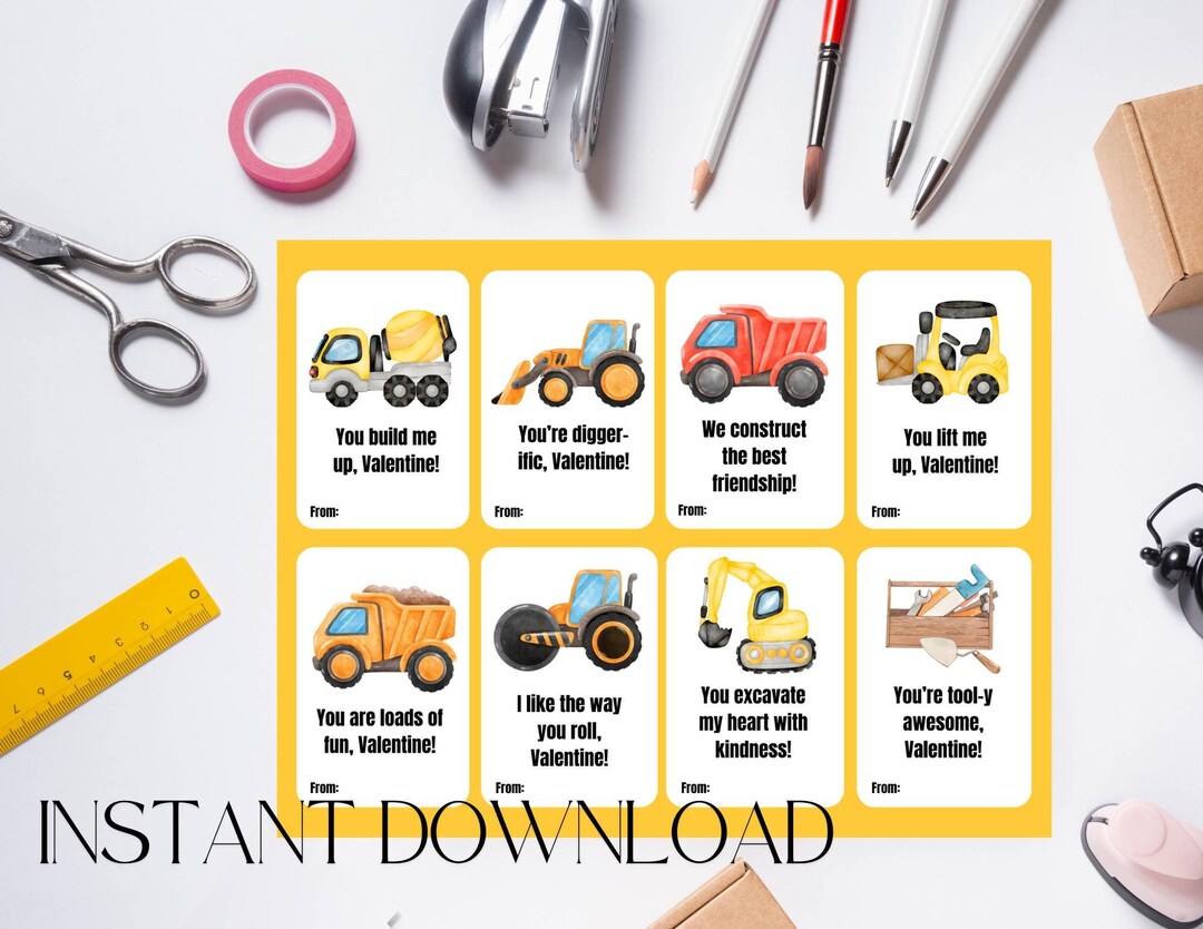 Construction Valentine's Cards - Printable PDF - Kids Valentines ...