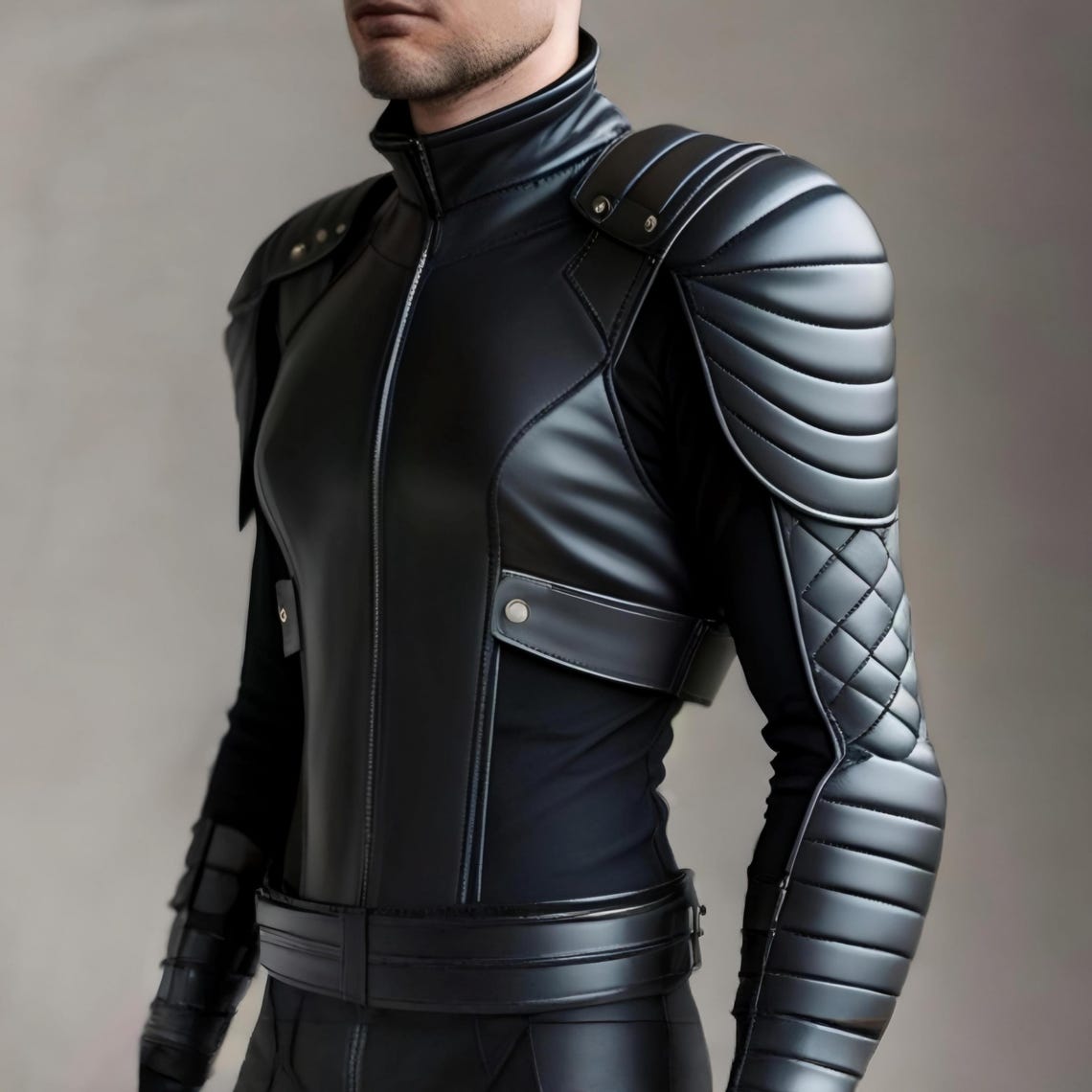 Handmade Black Leather Armor Jacket – Gothic Cyberpunk Biker Jacket ...