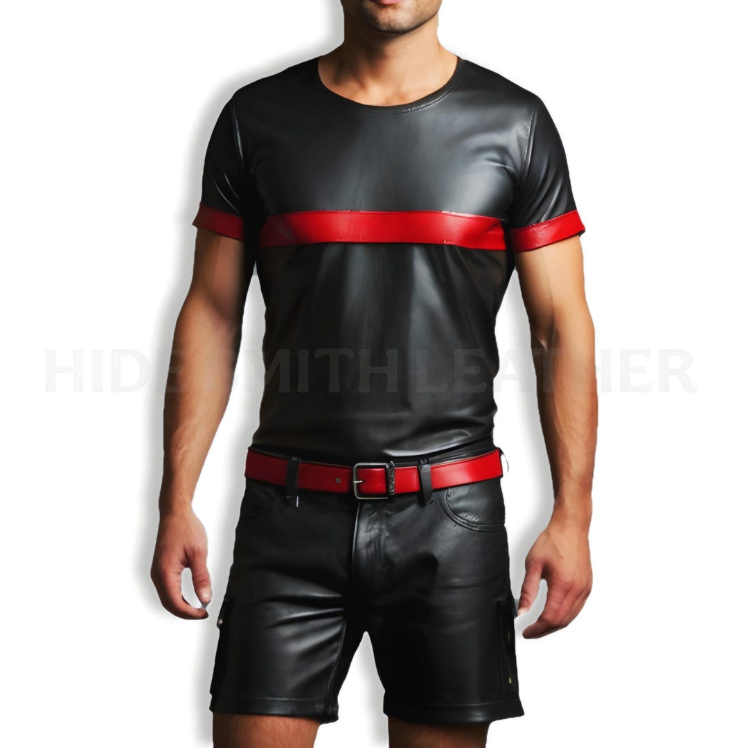 Black Red Leather Outfit Men’s Biker Set Two Tone Motorcycle Cosplay ...