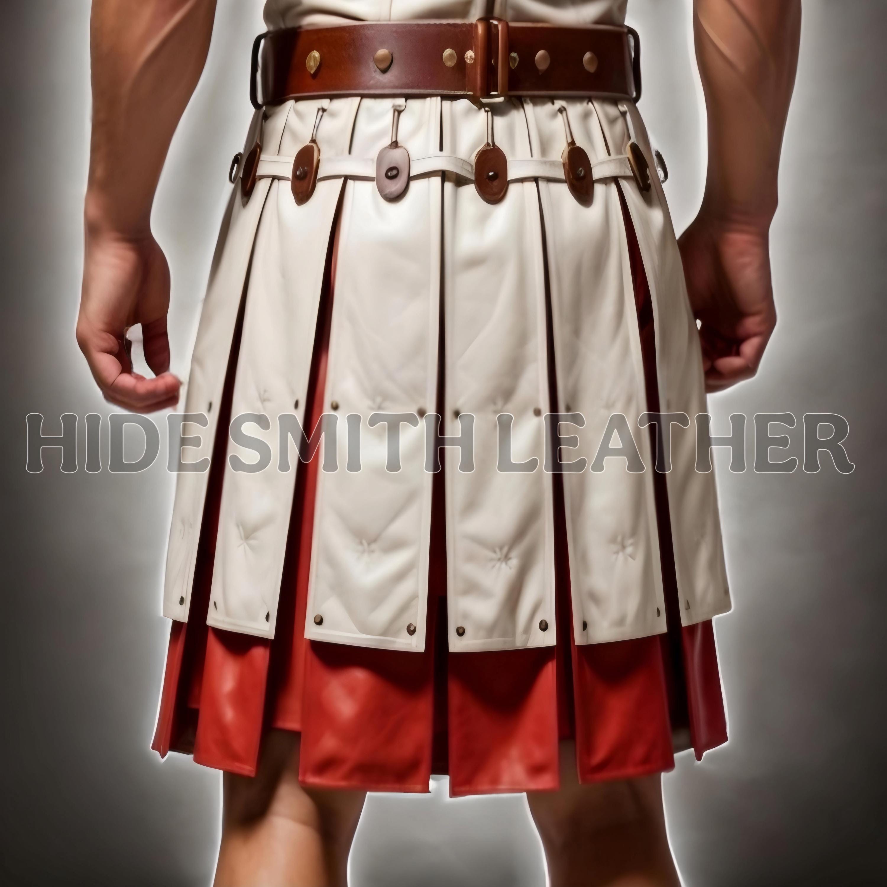 Gladiator Men's Leather Armor and Kilt | Genuine White and Red Leather ...