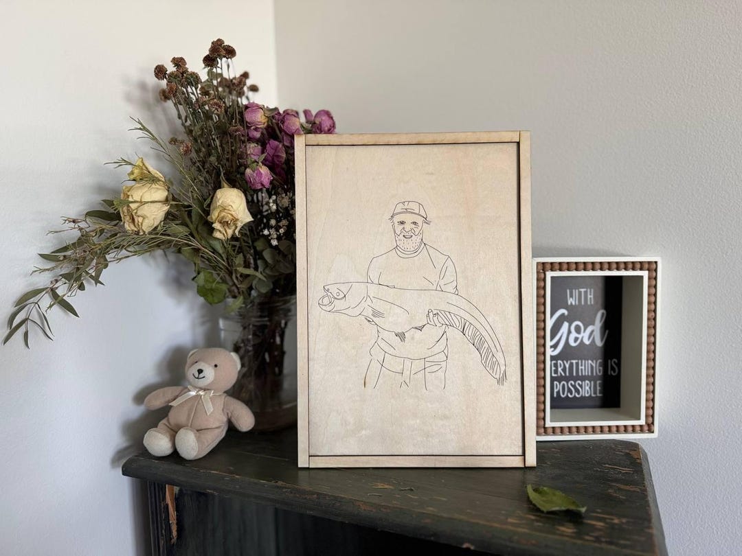 Custom Fisherman Portrait, Fishing Line Art, Personalized Fishing Gift ...