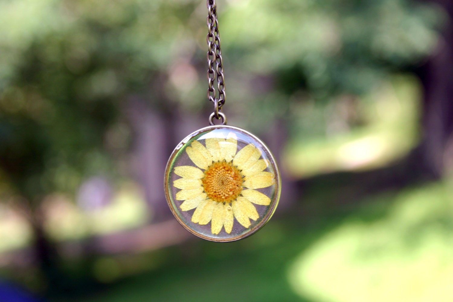 Yellow Daisy Necklace Real Flower Necklace Yellow | Etsy