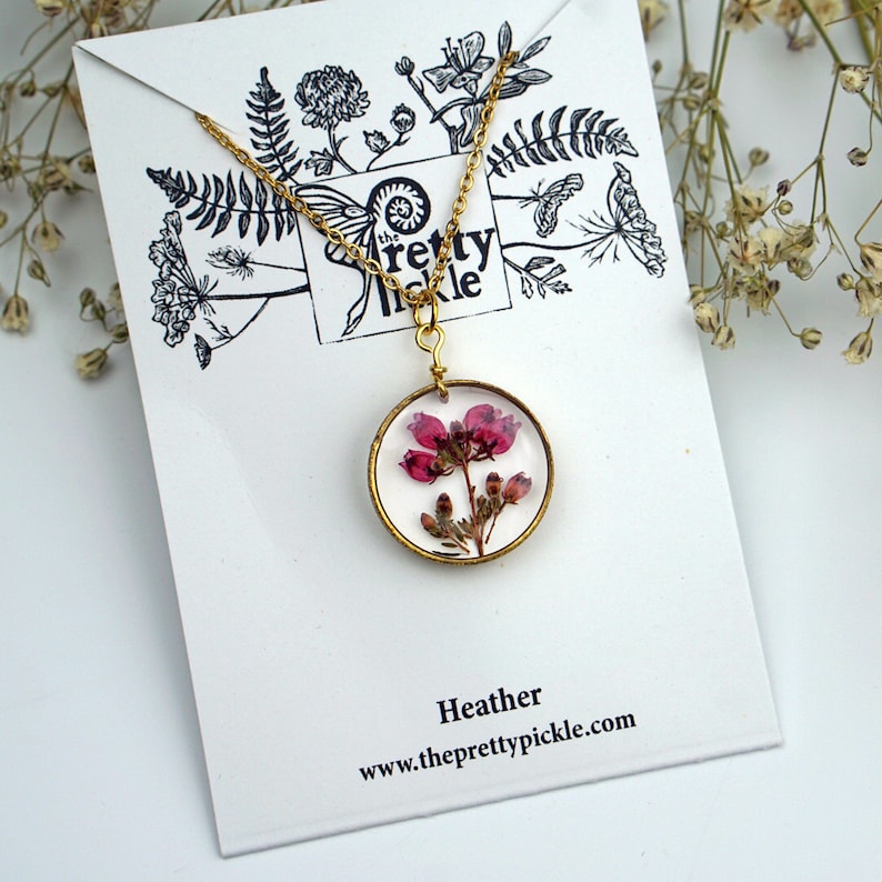 Real Heather Gold Circle Setting Necklace Pressed Heather | Etsy