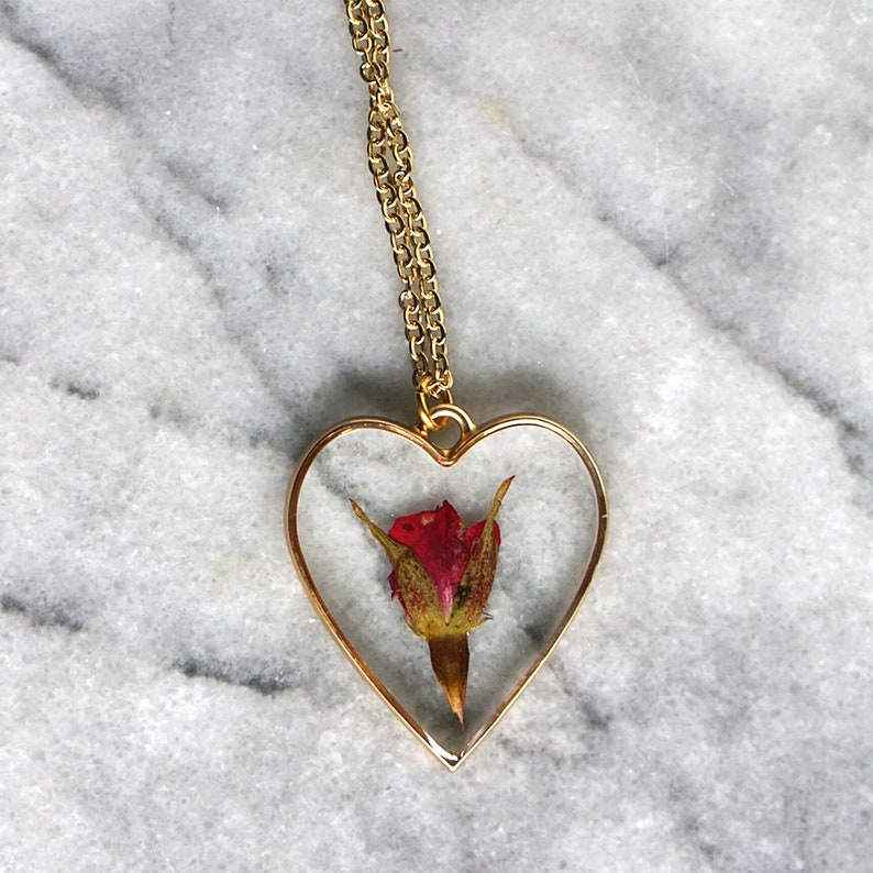 Rose Heart Necklace Real Flower Necklace Red Rose Valentine - Etsy