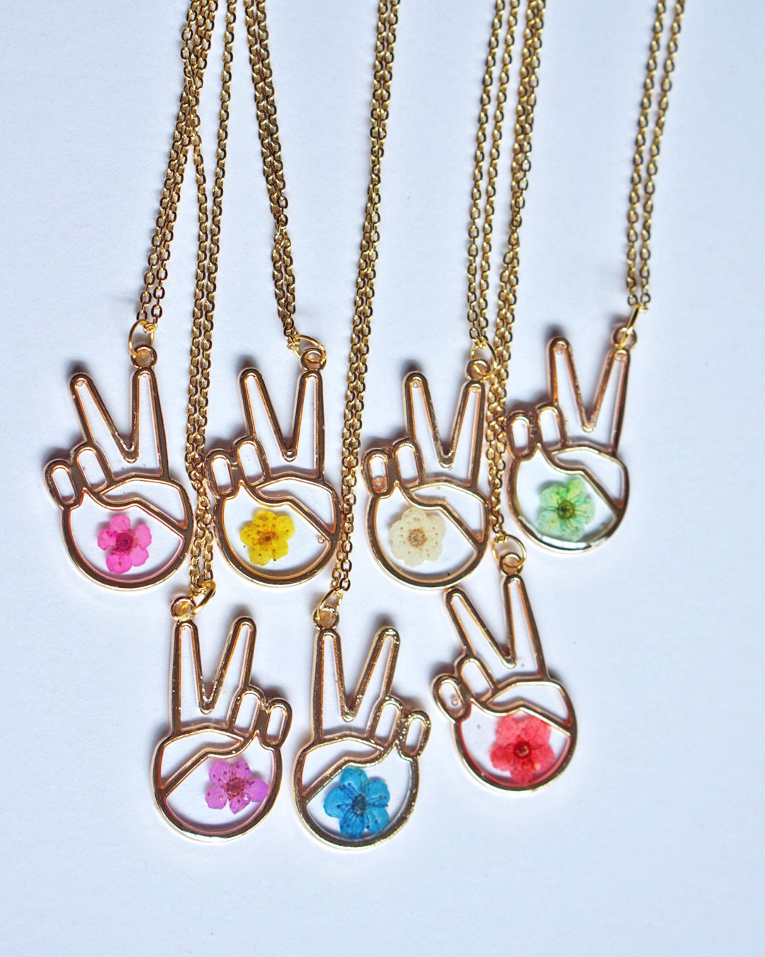 Peace Sign Flower Necklace, Gold Peace Sign Pendant, Peace Flower, Real ...