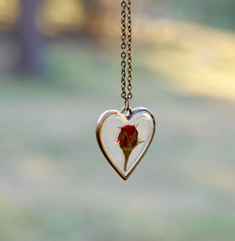 Rose Heart Necklace Real Flower Necklace Red Rose Valentine - Etsy