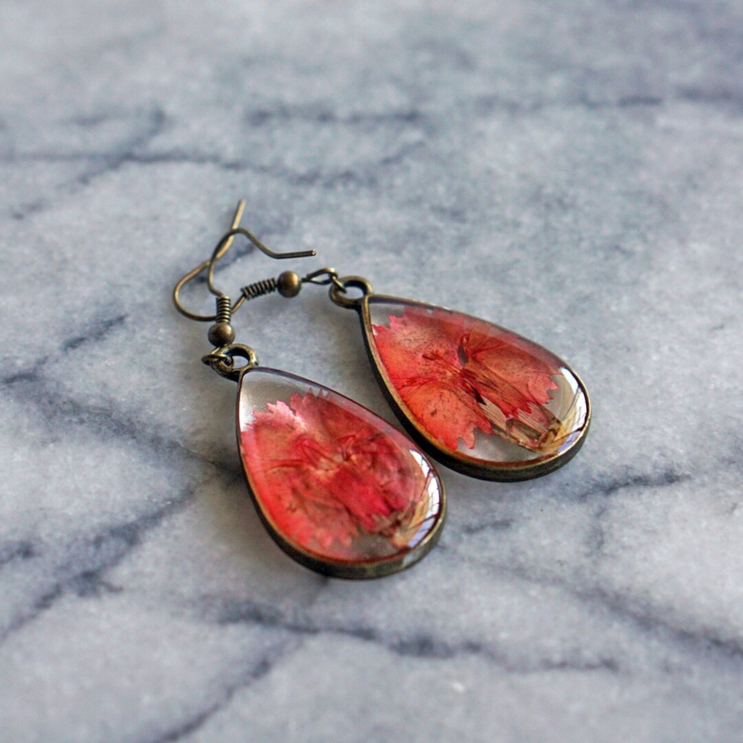 January Birth Flower Earrings, Carnation Teardrop Earrings, Birth ...