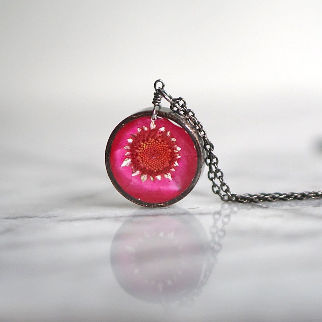 Hot Pink Daisy Necklace, Real Flower Necklace, Pink Chrysanthemum ...