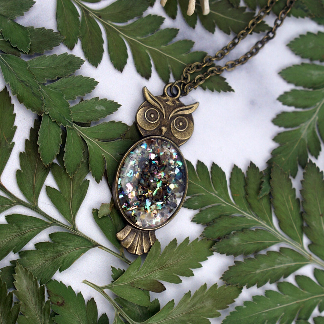 Owl Abalone Shell Necklace, Real Crushed Abalone Shell, Owl - Etsy