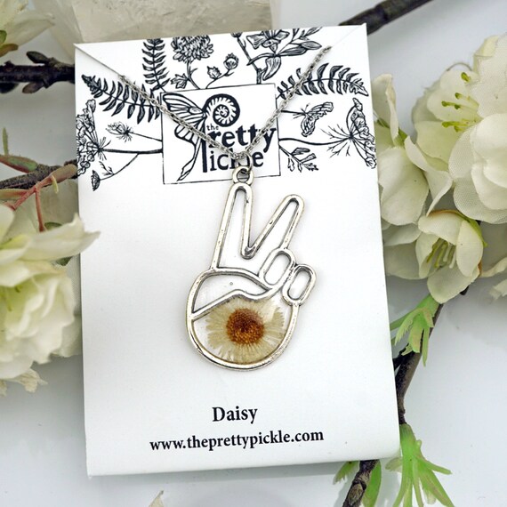 Daisy Peace Sign Flower Necklace Silver Peace Sign Pendant - Etsy