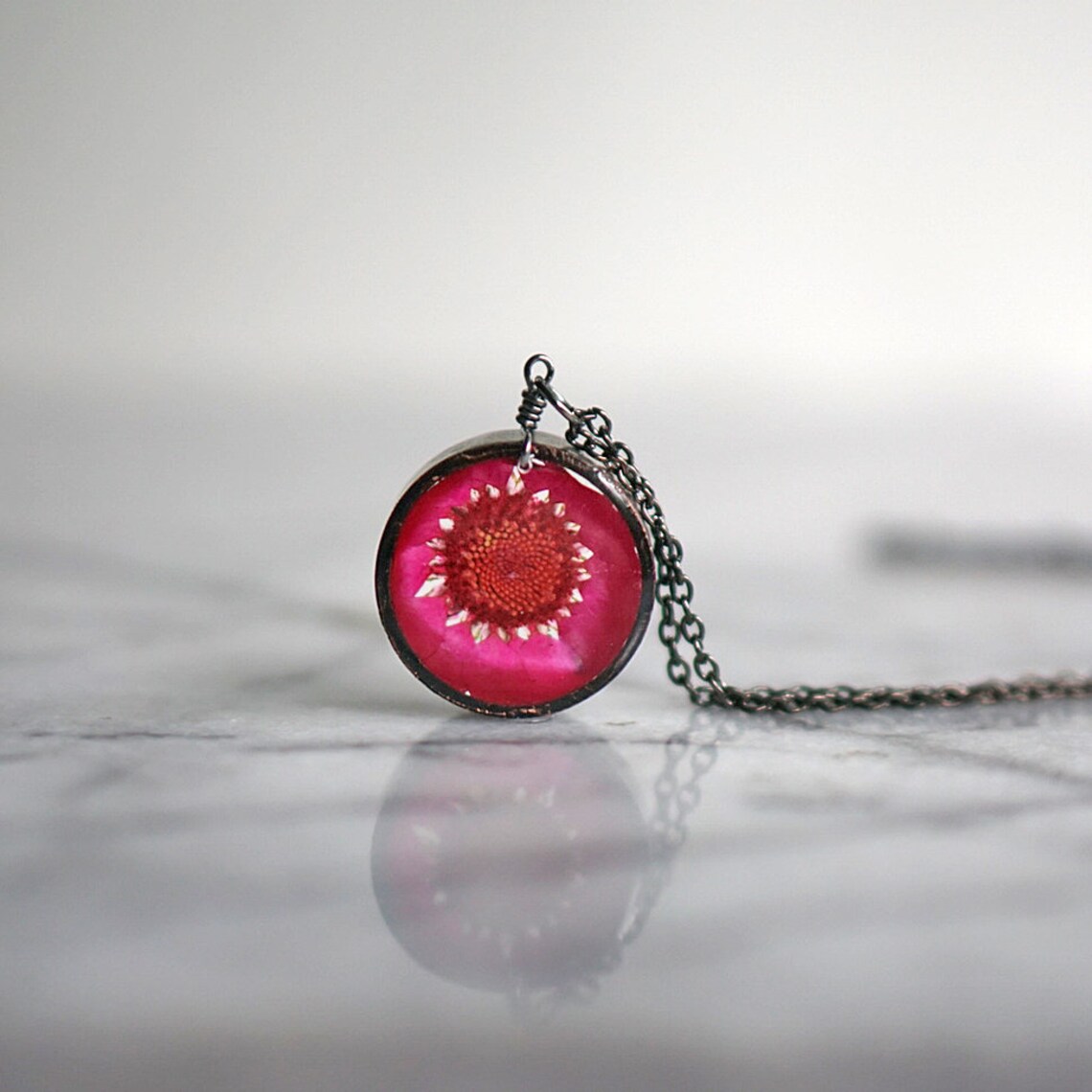 Hot Pink Daisy Necklace, Real Flower Necklace, Pink Chrysanthemum ...