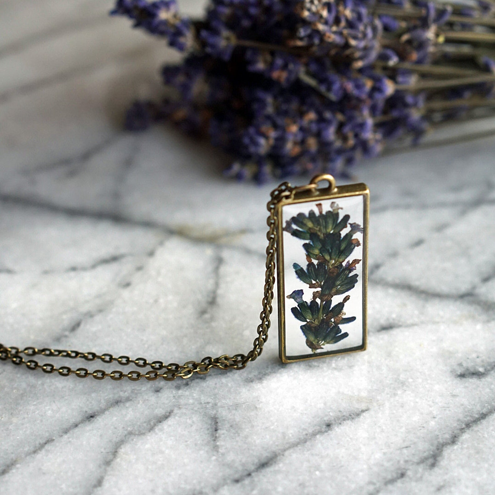 Lavender Pendant Necklace Real Pressed Lavender Necklace | Etsy