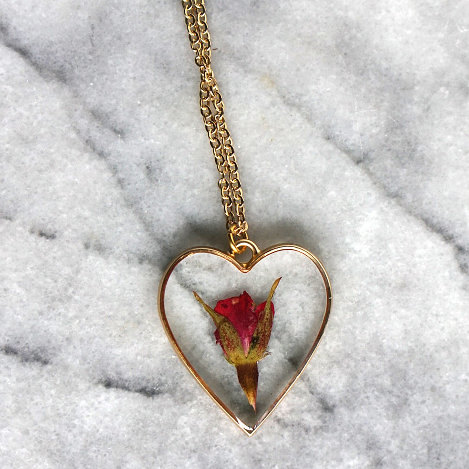 Rose Heart Necklace Real Flower Necklace Red Rose Valentine | Etsy