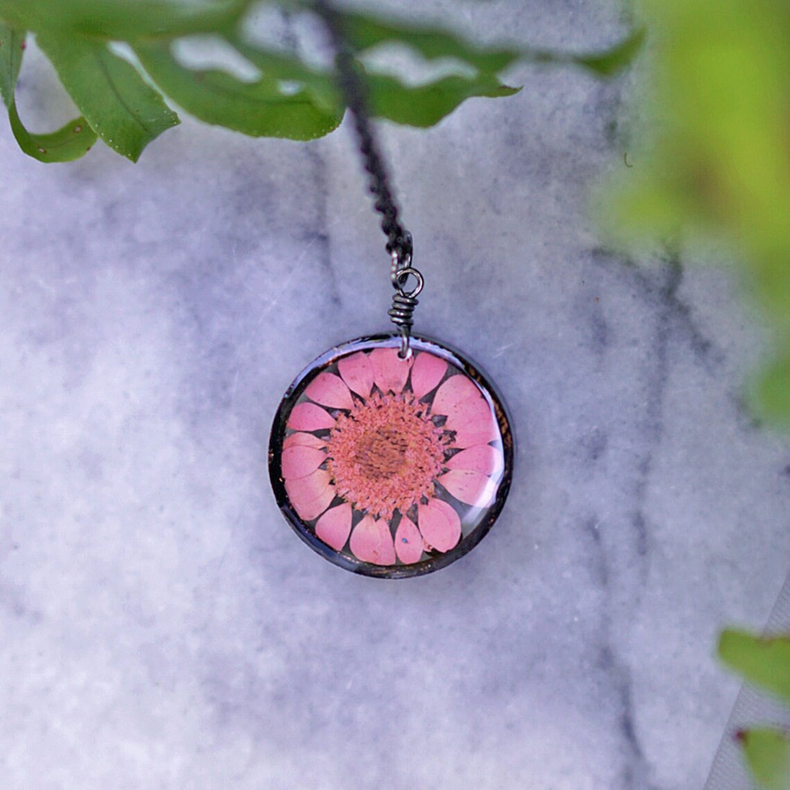 Pink Daisy Necklace Real Flower Necklace Pink Chrysanthemum - Etsy