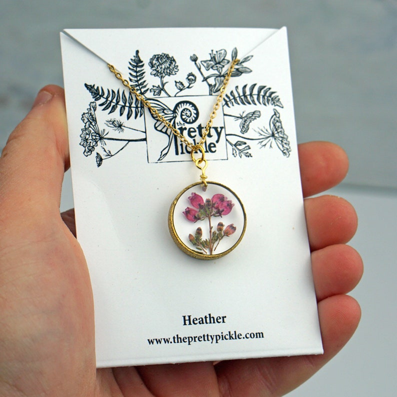 Real Heather Gold Circle Setting Necklace Pressed Heather | Etsy