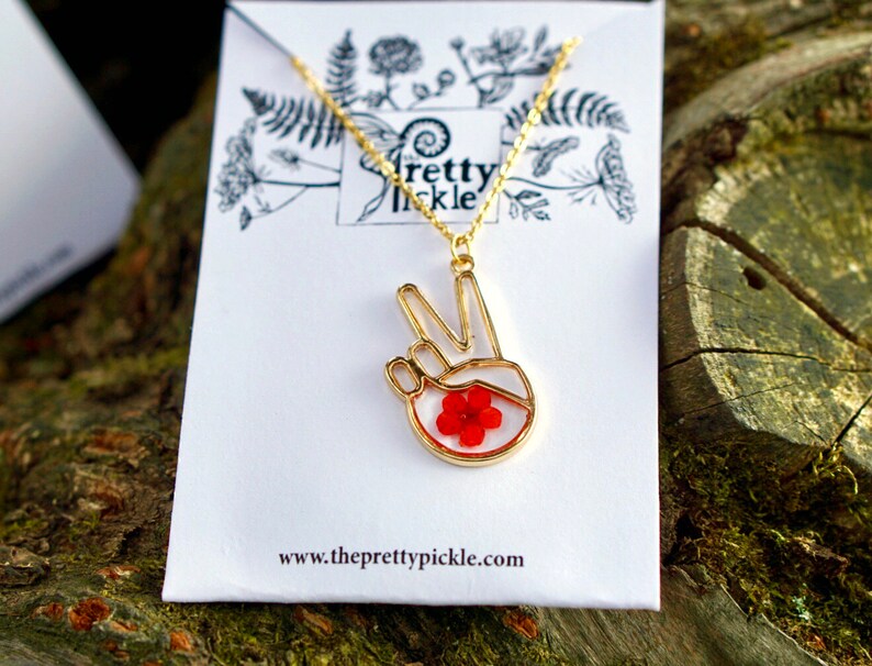 Peace Sign Flower Necklace Gold Peace Sign Pendant Peace | Etsy