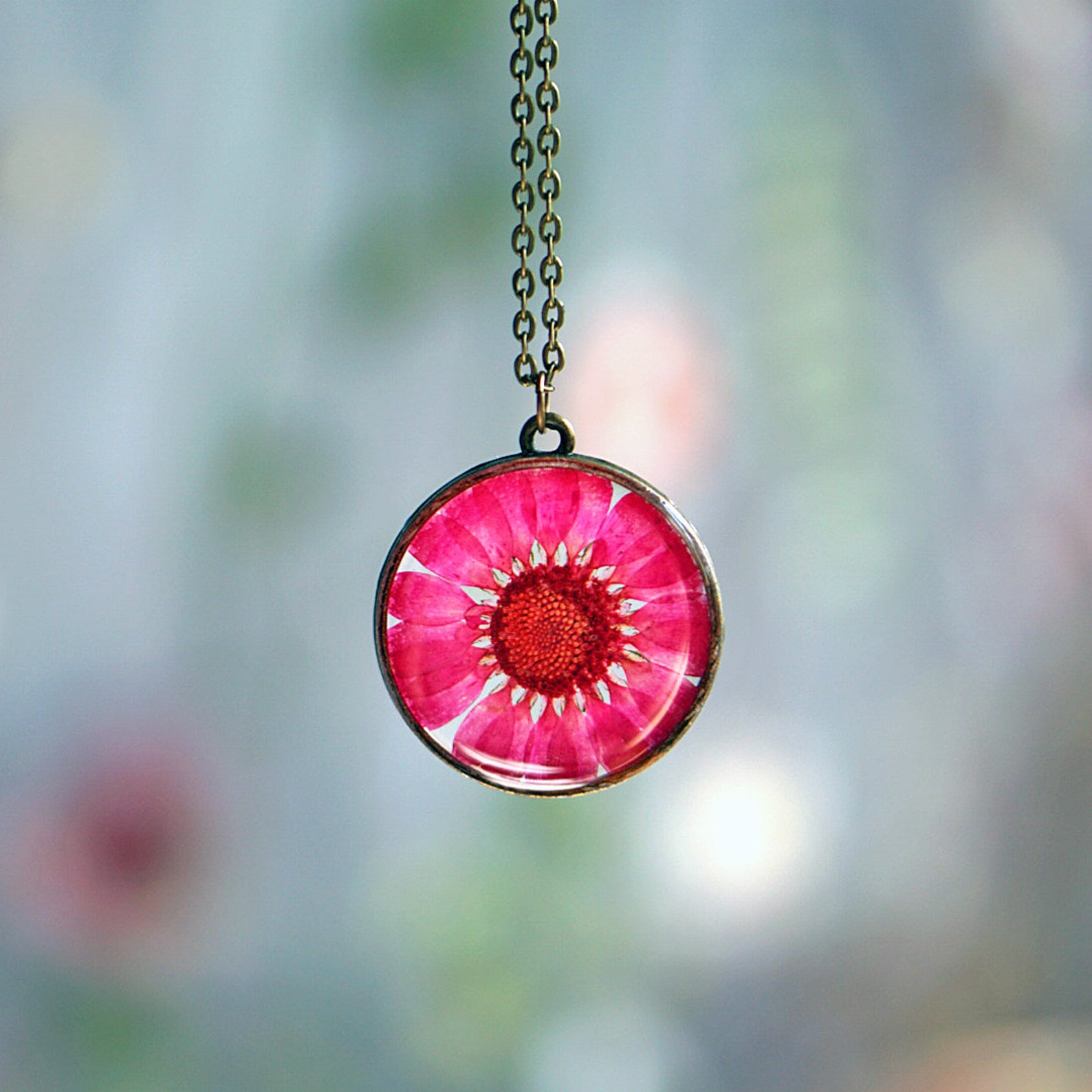 Pink Daisy Necklace, Real Flower Necklace, Pink Chrysanthemum ...