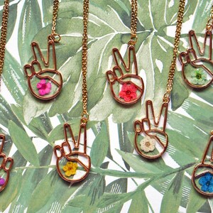 Peace Sign Flower Necklace, Gold Peace Sign Pendant, Peace Flower, Real ...