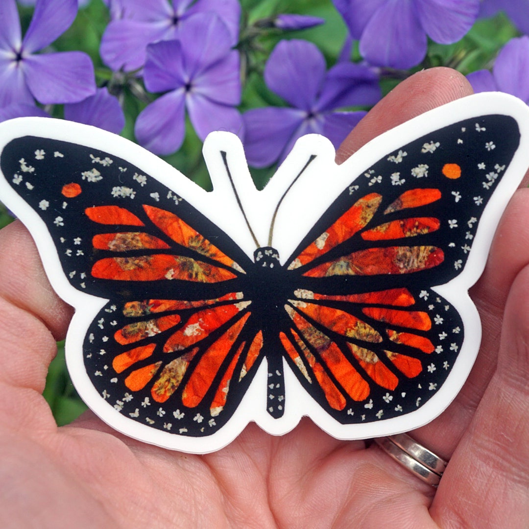 Monarch Butterfly Sticker, Pressed Flower Sticker, Sticker Art ...