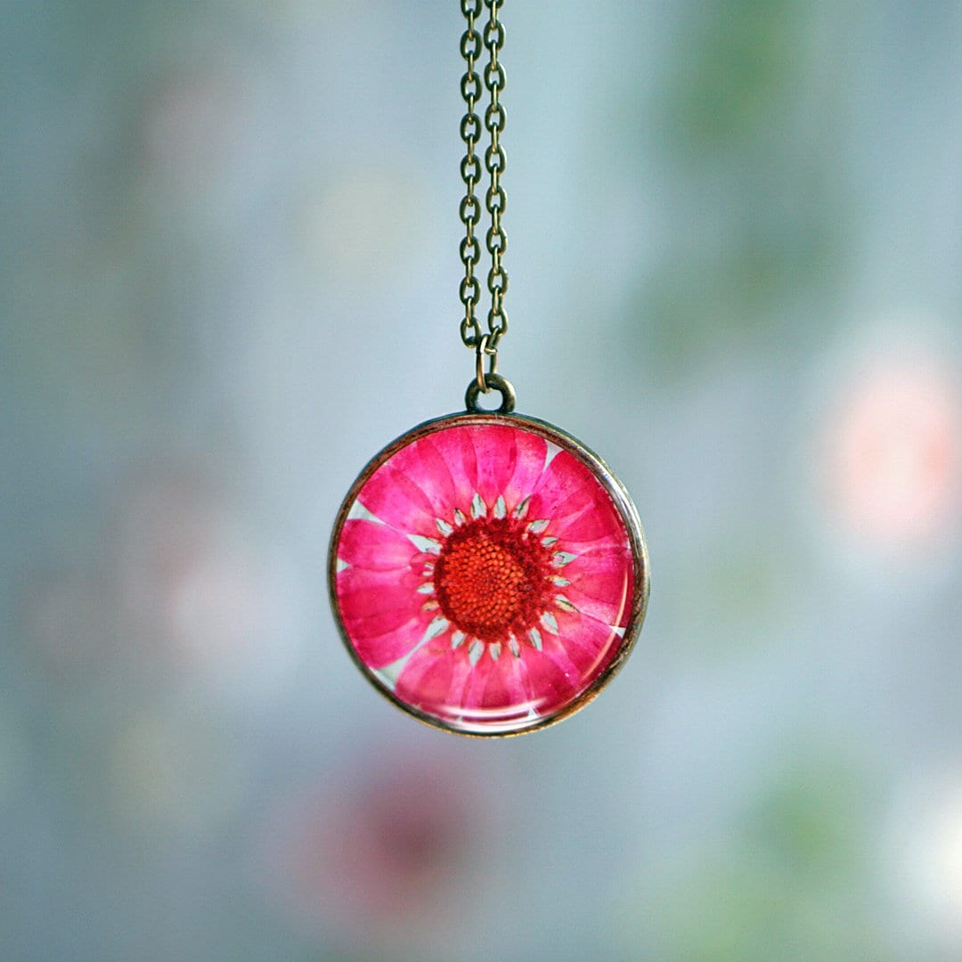 Pink Daisy Necklace, Real Flower Necklace, Pink Chrysanthemum ...