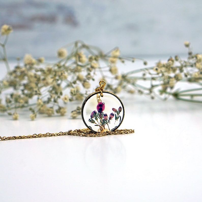 Real Heather Gold Circle Setting Necklace Pressed Heather | Etsy