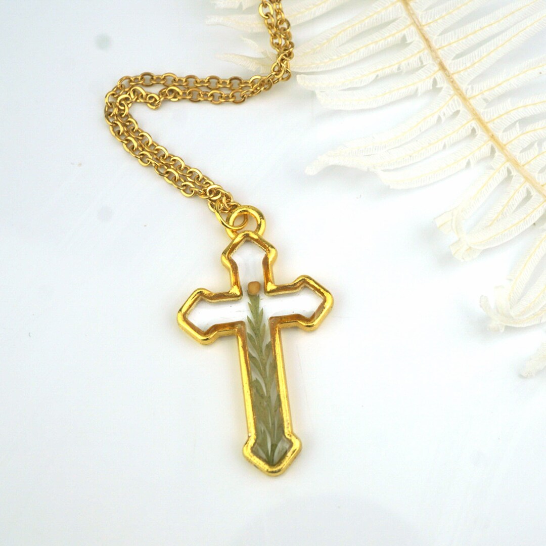 Fern Cross Necklace, Easter Gift, Fern Frond, Flowers Resin Jewelry ...