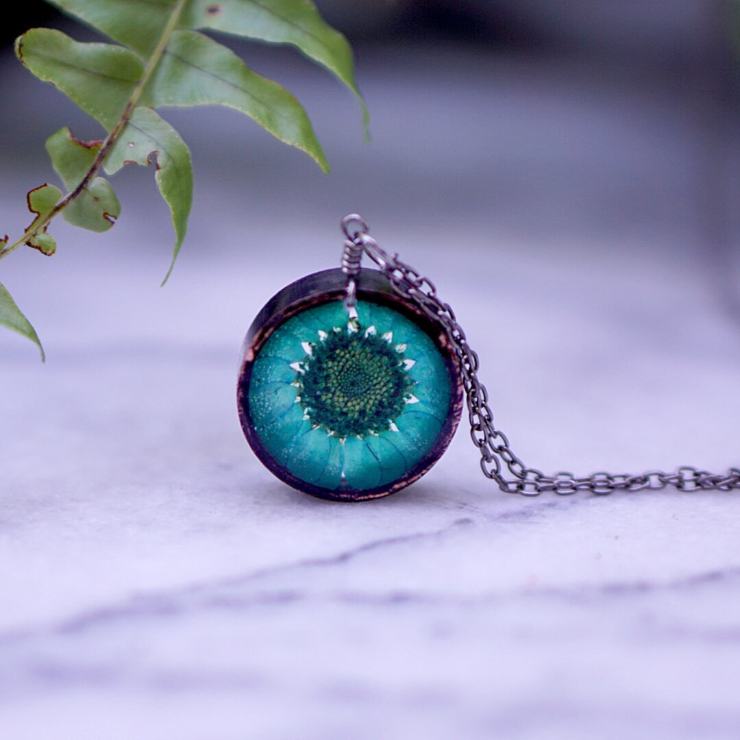Teal Daisy Necklace, Real Flower Necklace, Turquoise Chrysanthemum ...