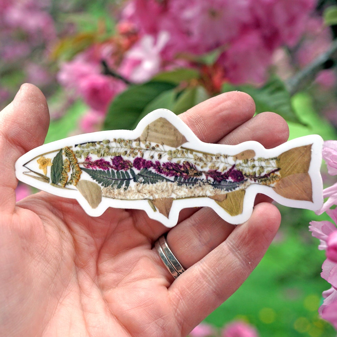 Rainbow Trout Floral Sticker, Pressed Flower Sticker, Sticker Art ...