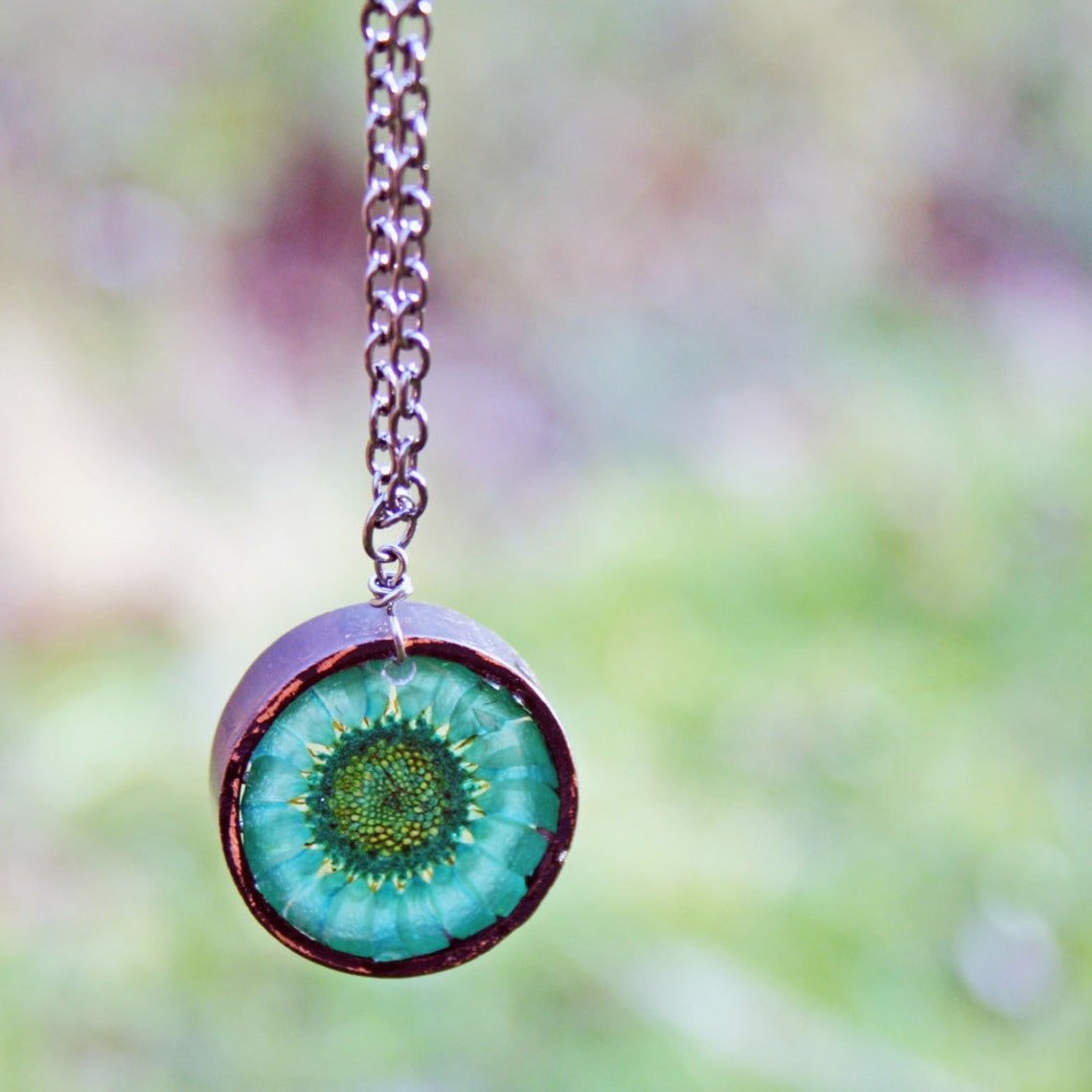 Teal Daisy Necklace Real Flower Necklace Turquoise | Etsy