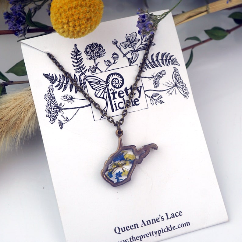 Small West Virginia Pendant Necklace, WV Botanical, Botanical Jewelry ...