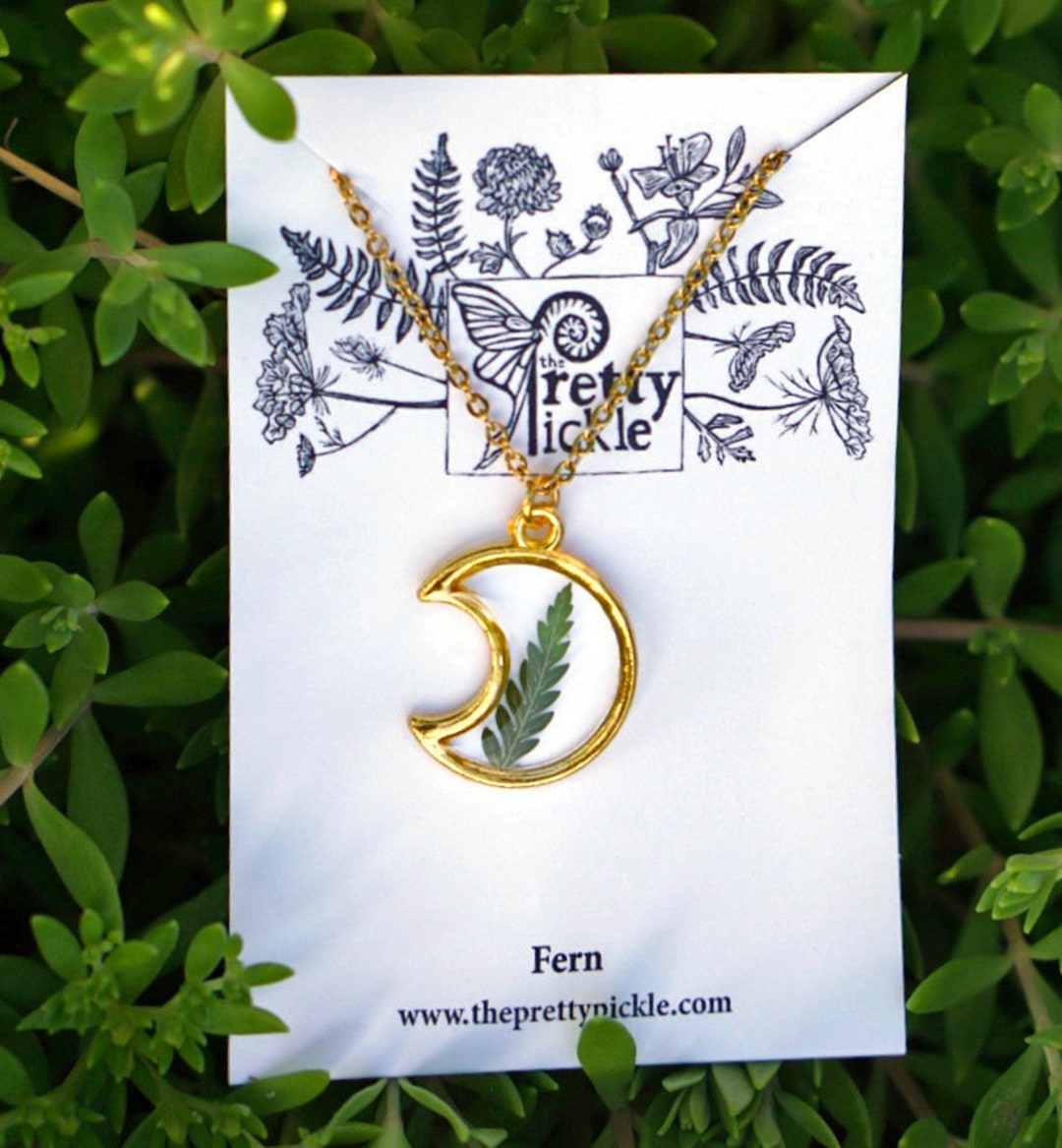 Moon Fern Necklace, Botanical Moon, Gold Moon, Fern Moon, Forest Moon ...