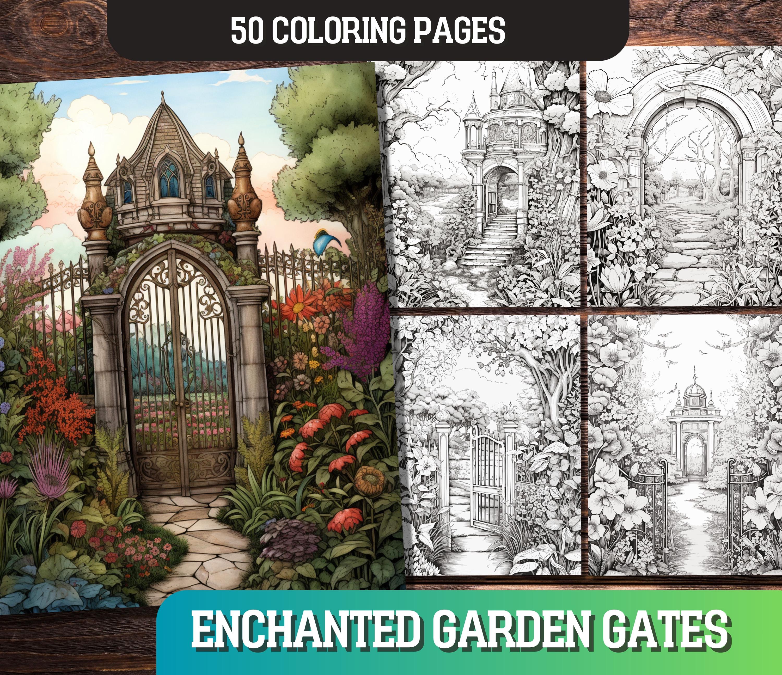 Enchanted Garden Gates Coloring Pages | 50 Magical Gate Designs ...