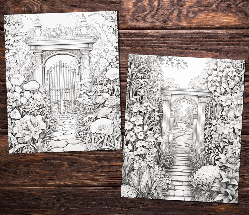 Enchanted Garden Gates Coloring Pages | 50 Magical Gate Designs ...