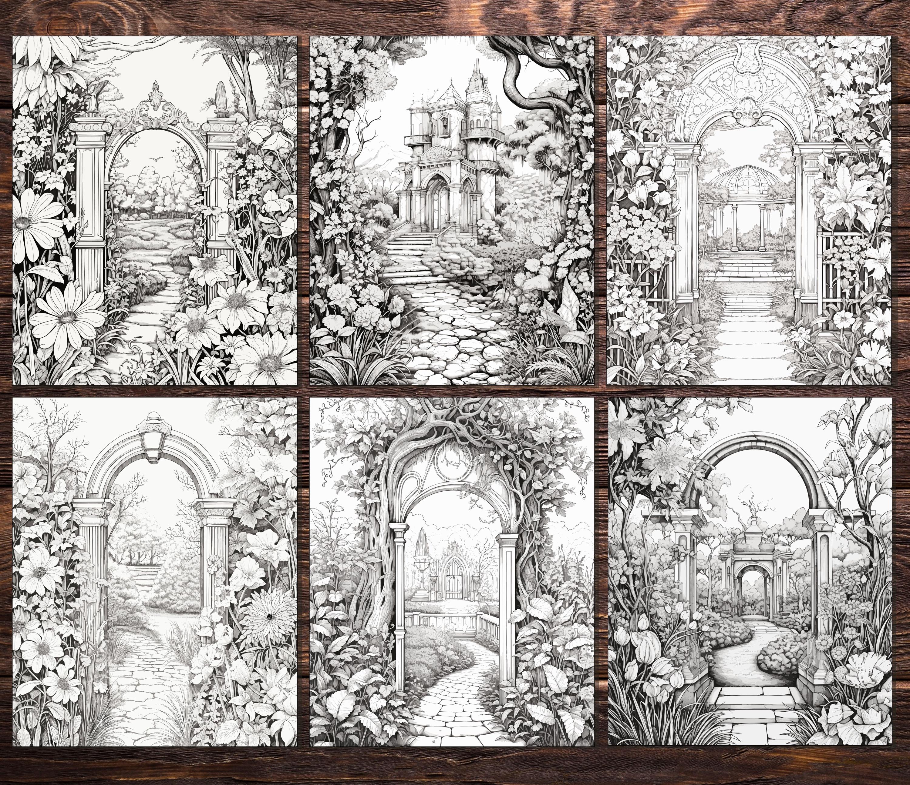 Enchanted Garden Gates Coloring Pages | 50 Magical Gate Designs ...