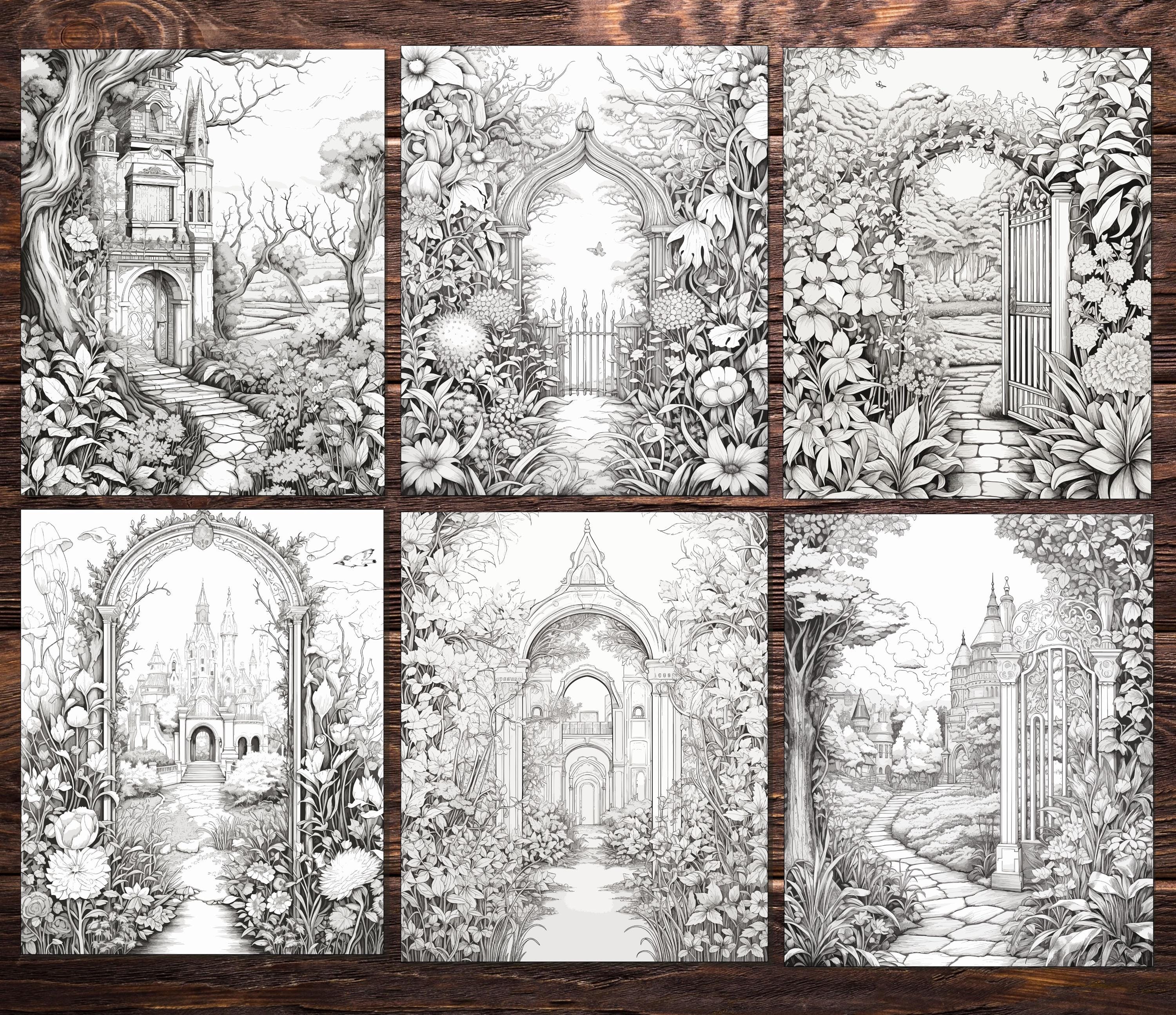 Enchanted Garden Gates Coloring Pages | 50 Magical Gate Designs ...
