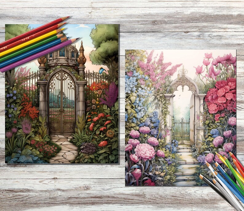 Enchanted Garden Gates Coloring Pages | 50 Magical Gate Designs ...