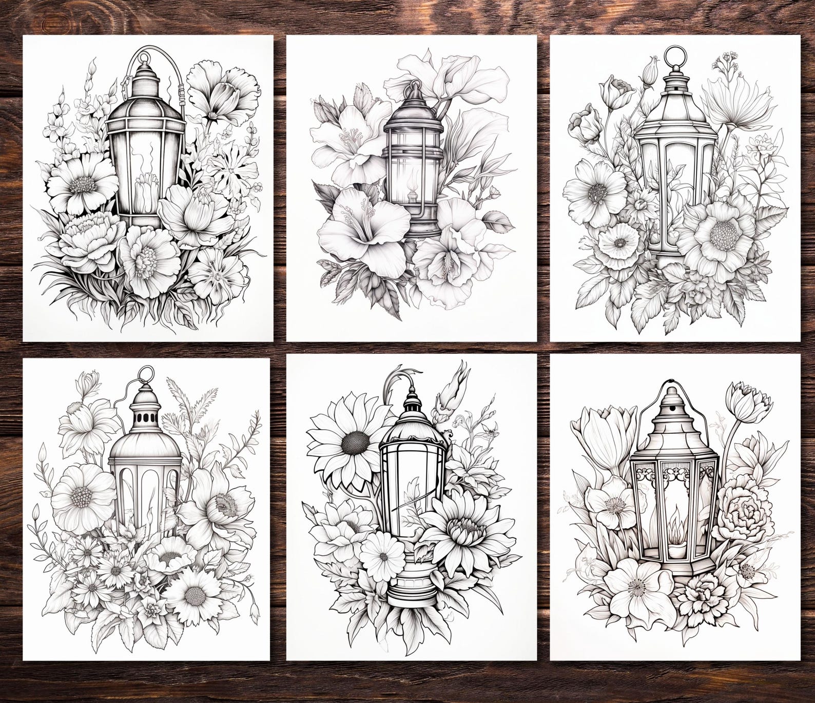 56 Blooming Lanterns Coloring Book Pages for Kids Adults, – Floral ...