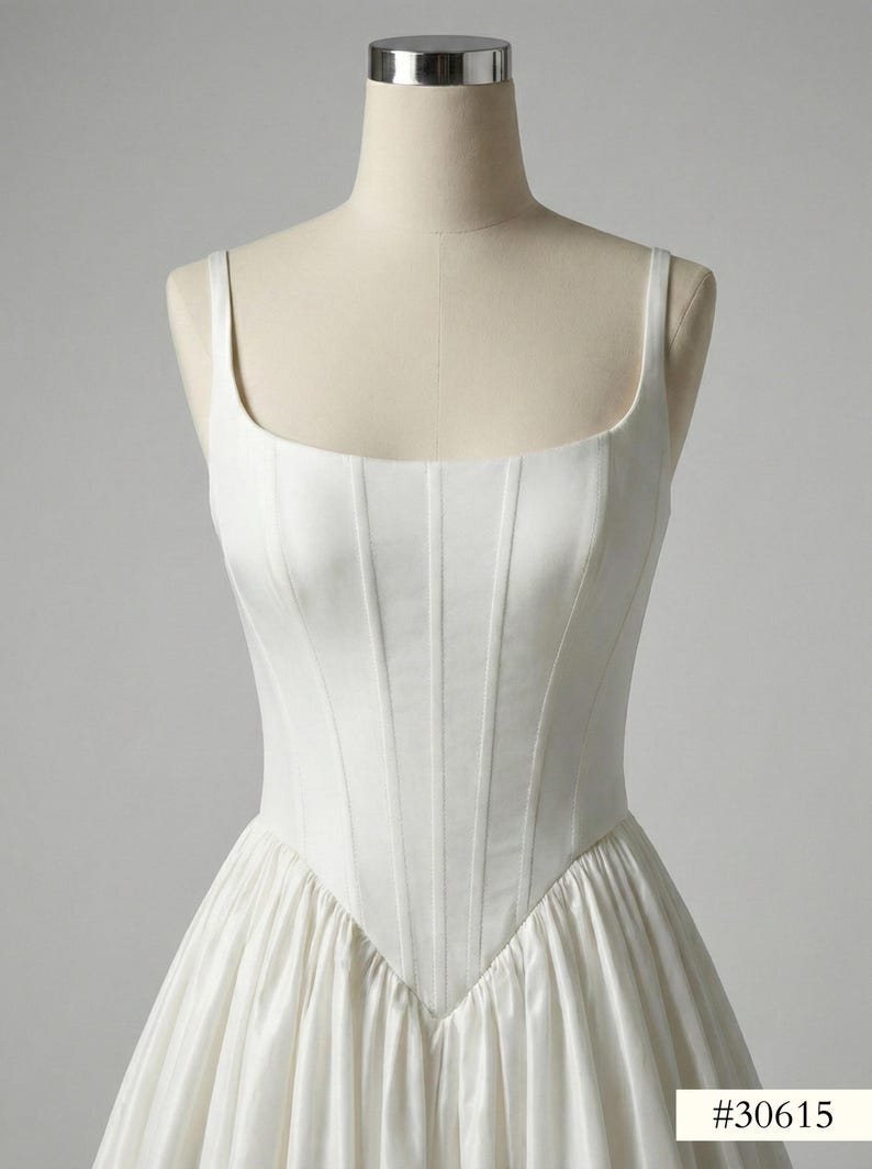 Taffeta Basque Corset Wedding Dress, Sculpting Soft Square Neck Bridal ...