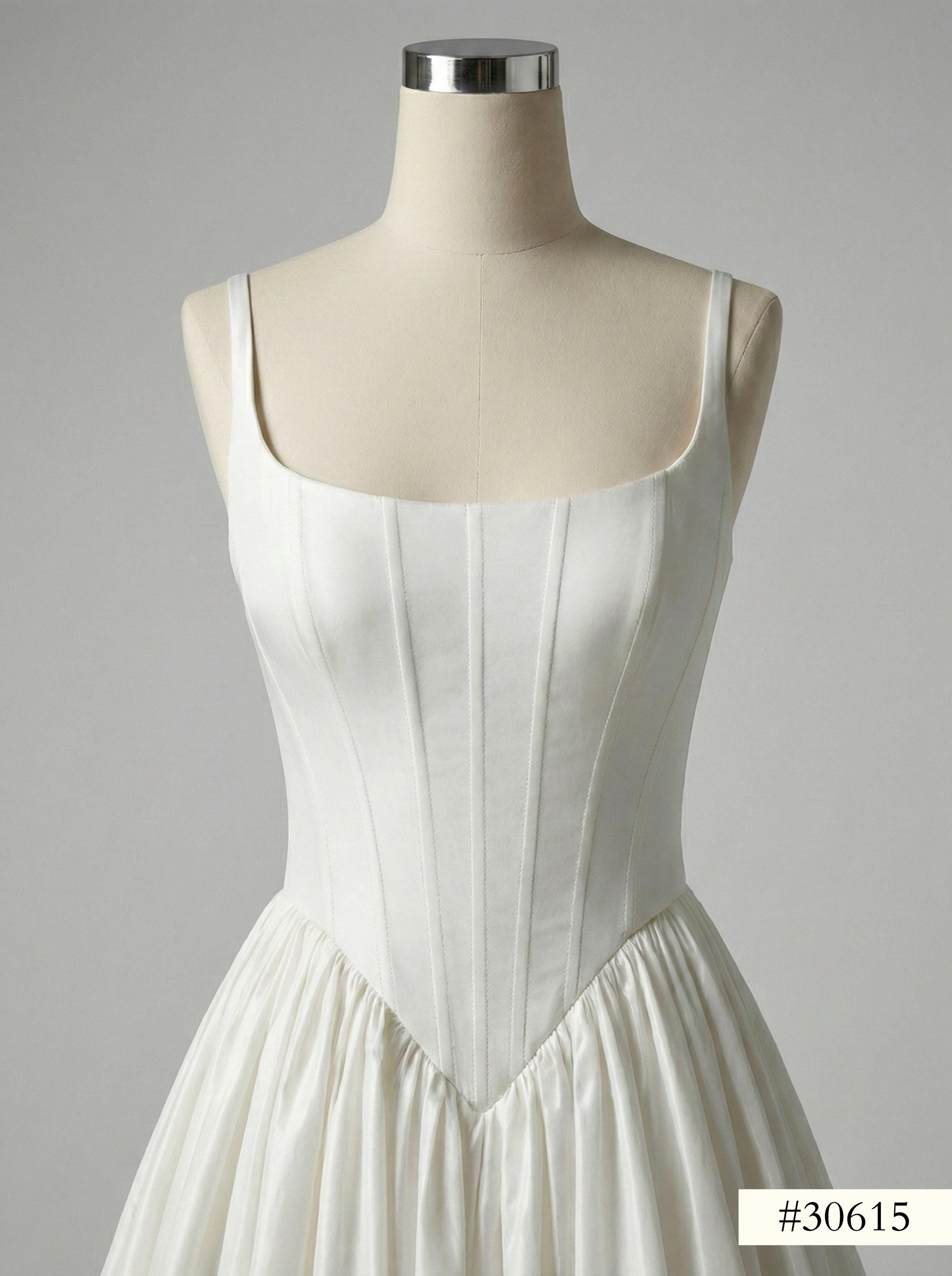 Taffeta Basque Corset Wedding Dress, Sculpting Soft Square Neck Bridal ...