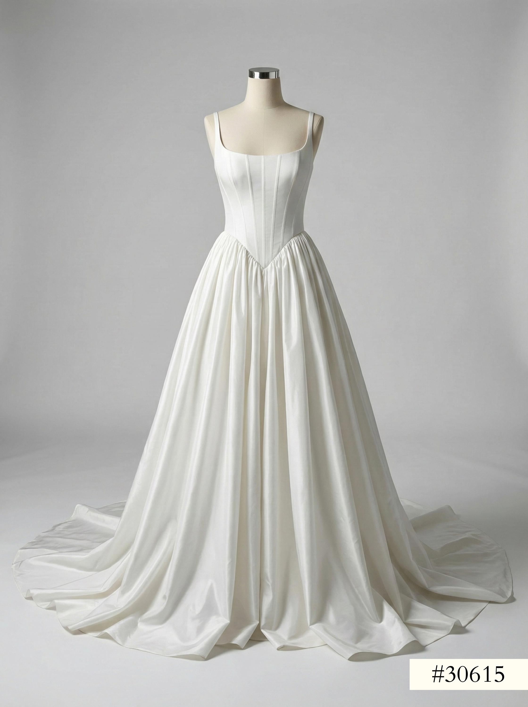 Taffeta Basque Corset Wedding Dress, Sculpting Soft Square Neck Bridal ...