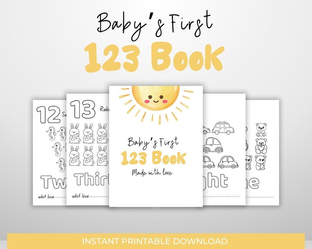 123 Baby Shower Coloring Book, 20 Pages Baby's First 123 Book, Sun ...