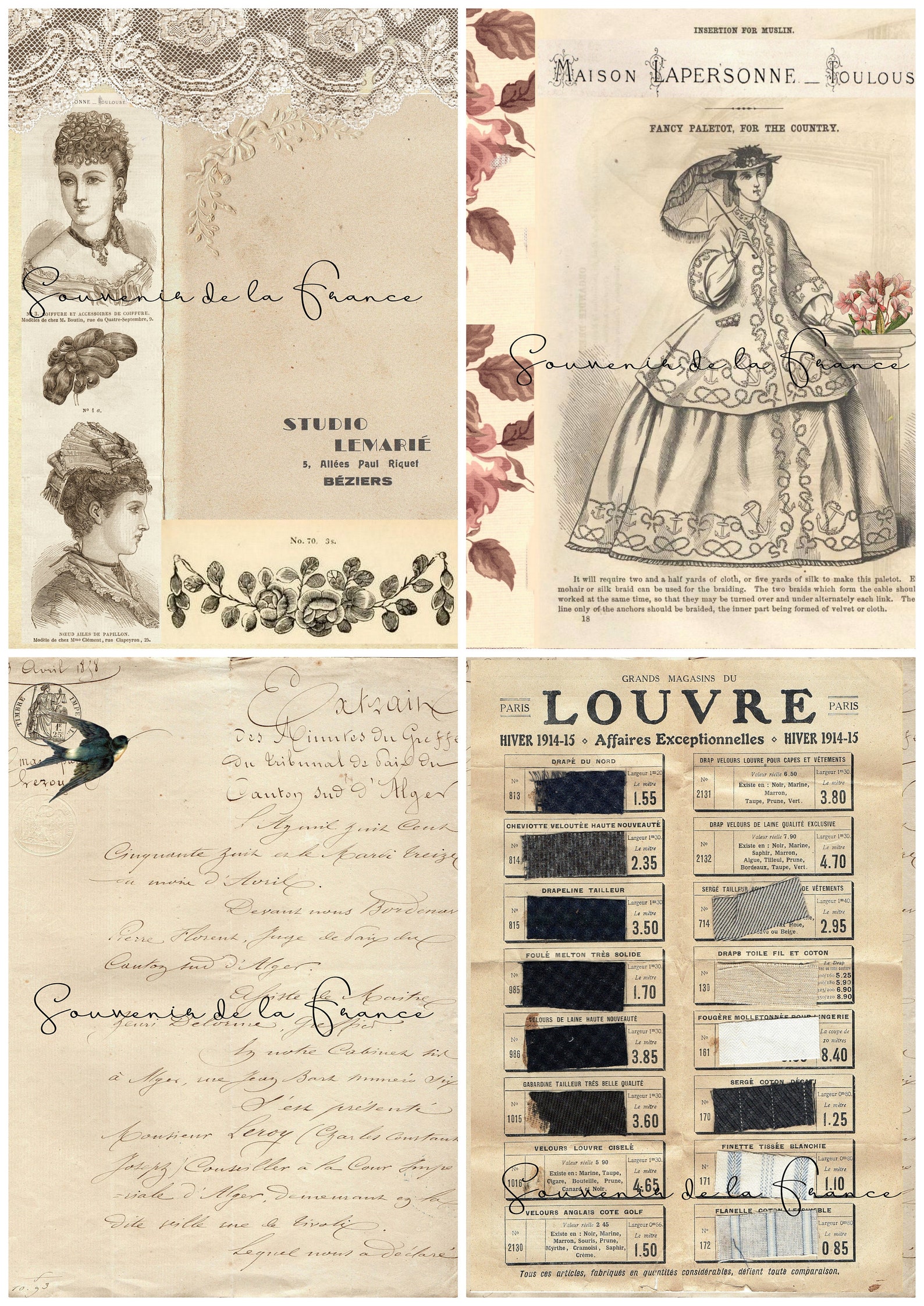 Whimsical - 13 Pages of French Journal and Ephemera Pages - Slim Format ...