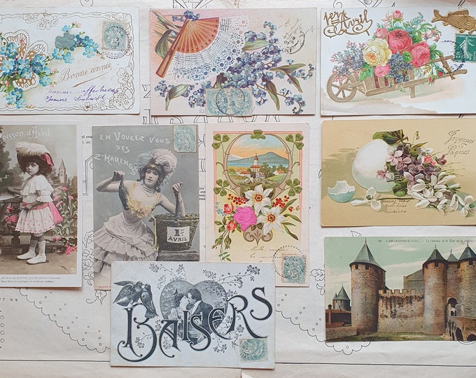 Set of Nine Unique Antique French Postcards From Early 1900s - Etsy