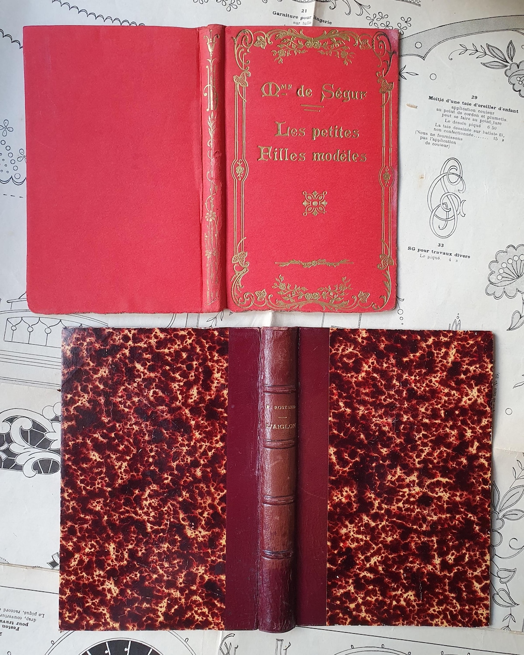 Set of Two Old French Book Covers Red One is 7 1/4 X 4 1/2 Brown Cover ...