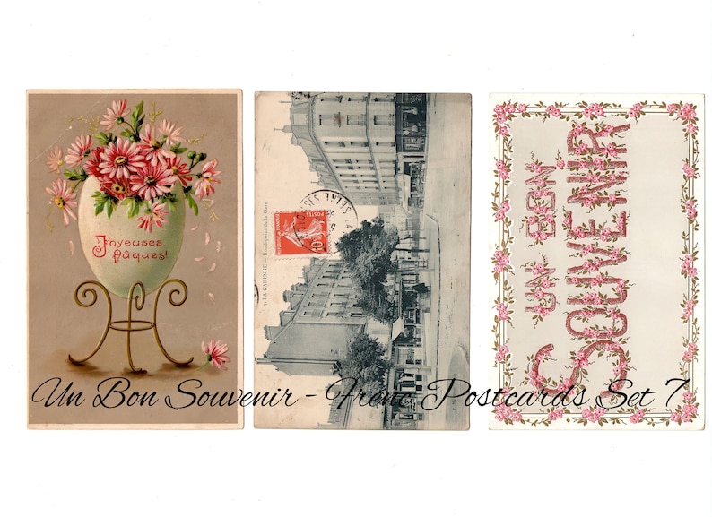 Set of Six French Postcards - Set 7 - Un Bon Souvenir - US Letter Size ...
