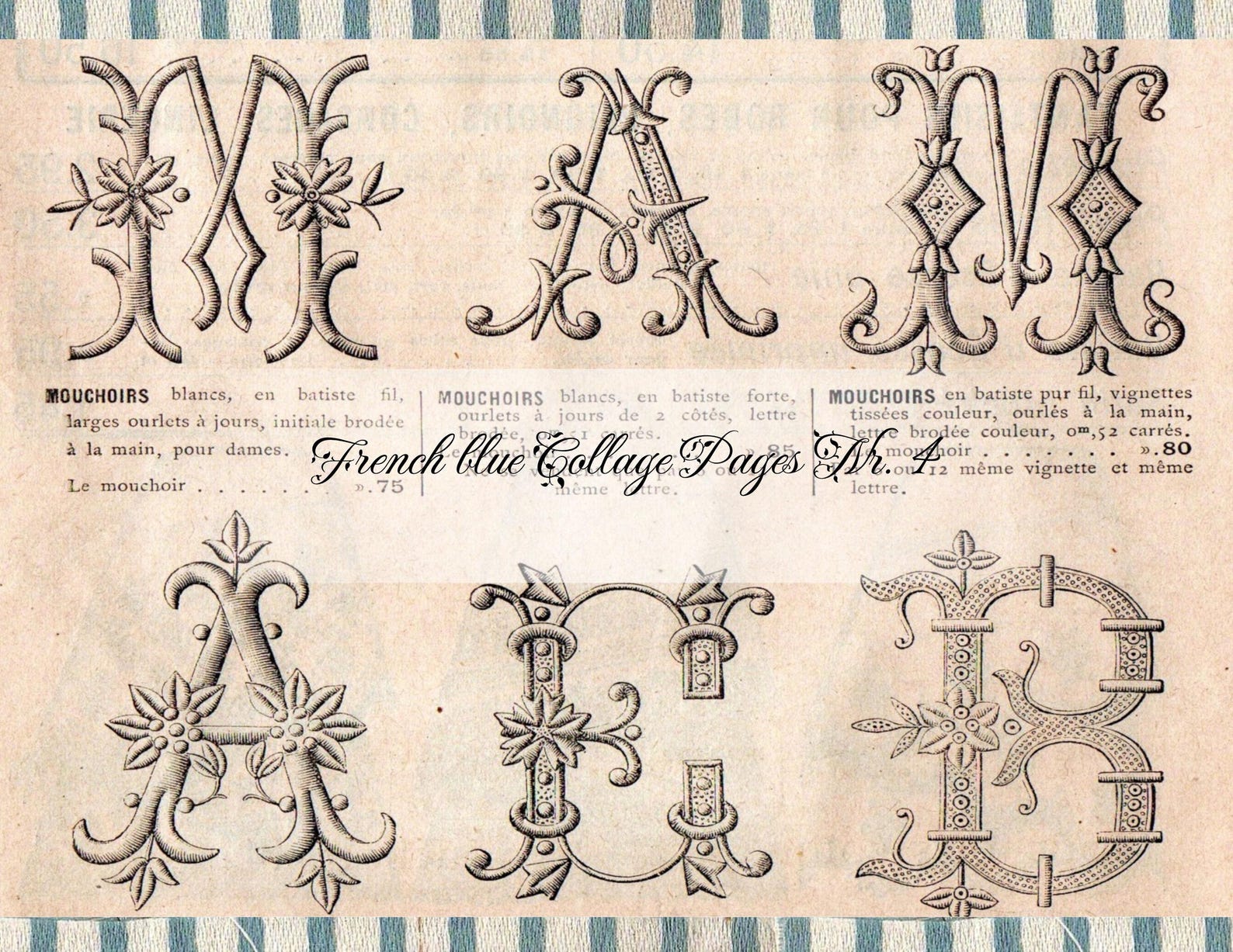 Blue French Collage Kit No. 4 - Ten Pages for Journals and Ephemera ...
